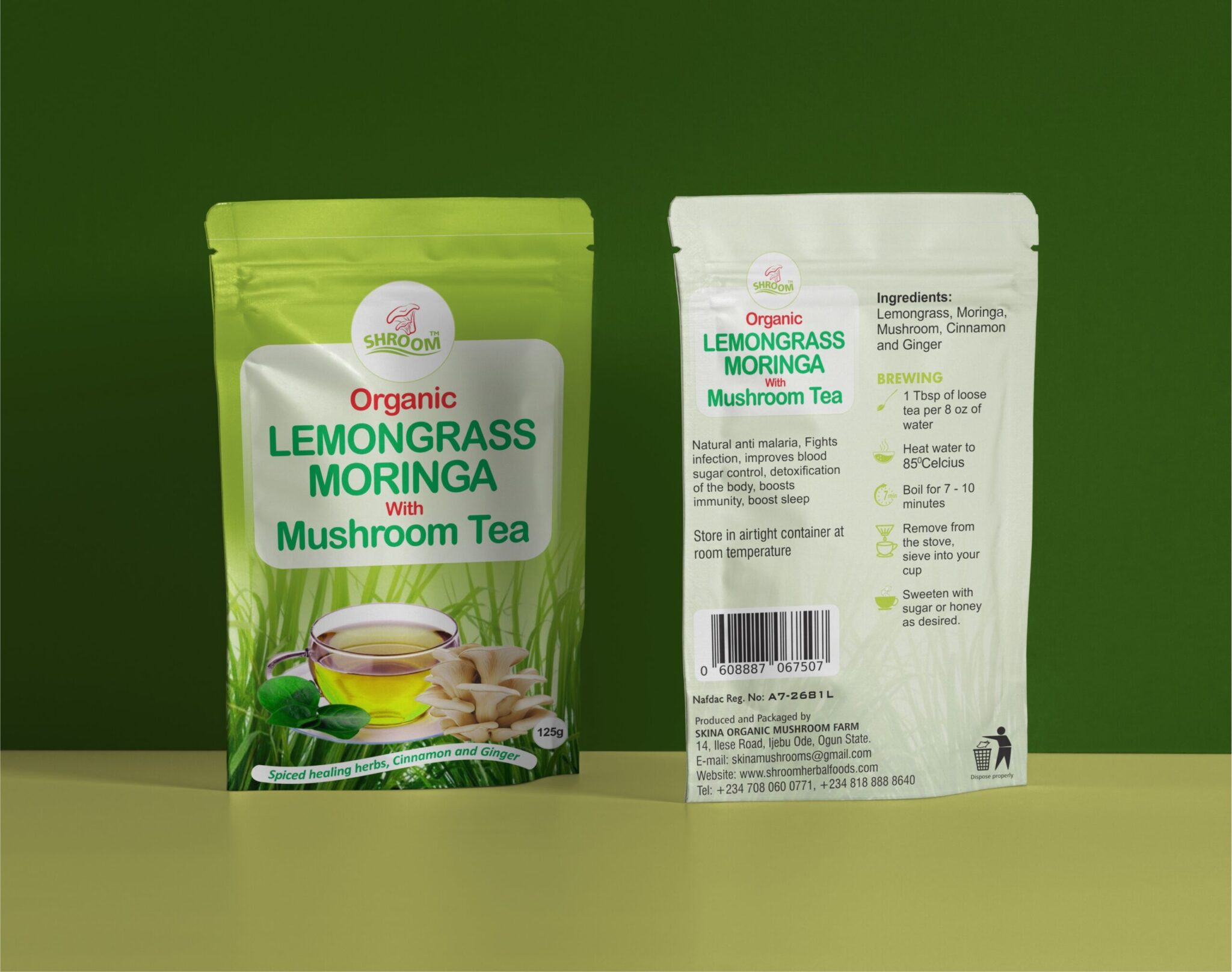 Organic Lemongrass, Moringa Mushroom Tea – 125g Pouch - Shroom Herbal Foods