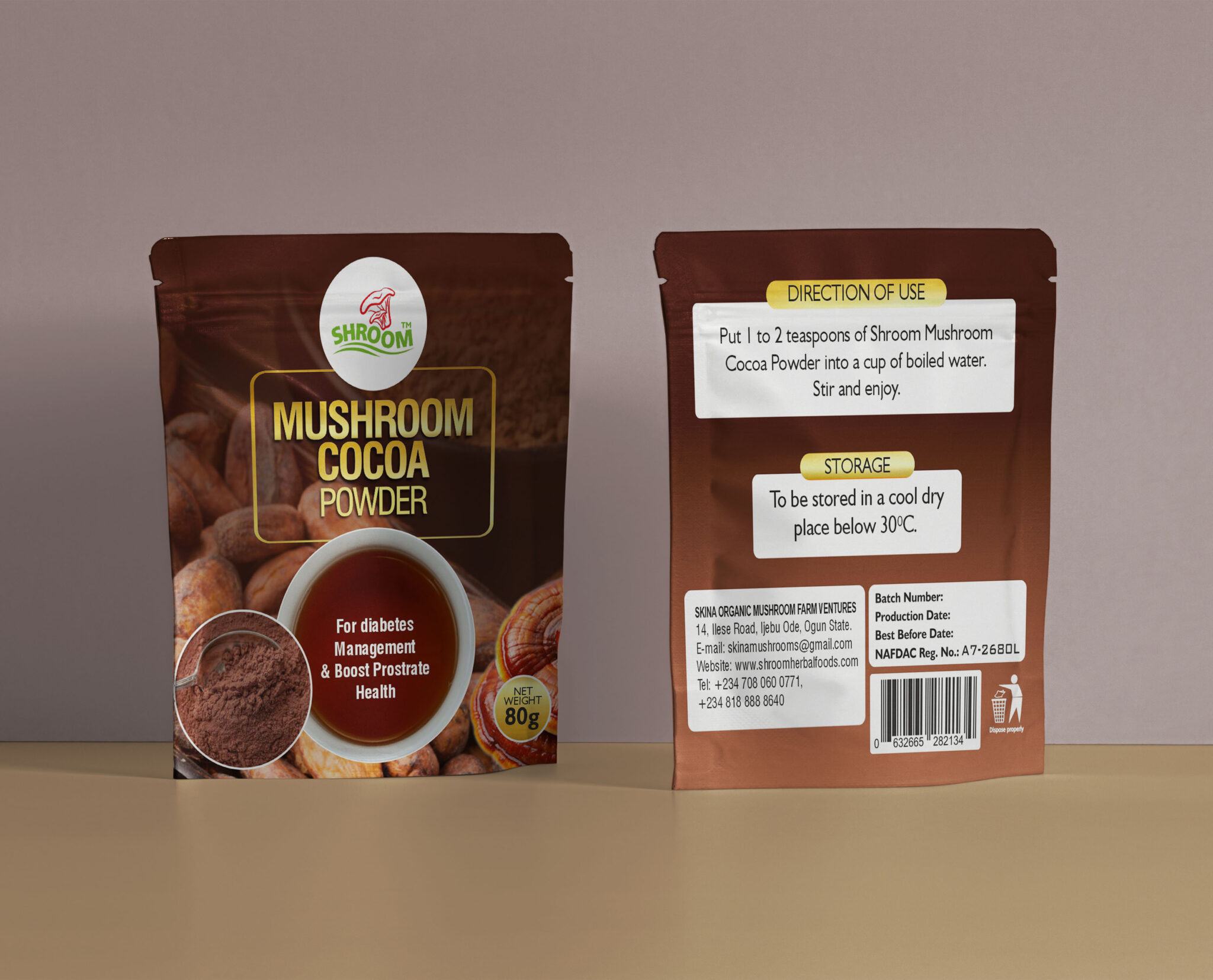 Mushroom Cocoa Powder – 80g pouch – Shroom Herbal Foods